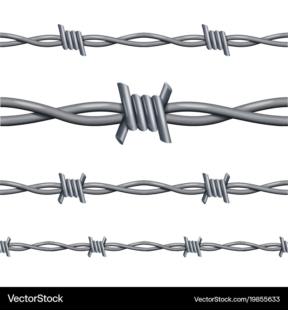 Realistic 3d detailed barbed wire line set Vector Image