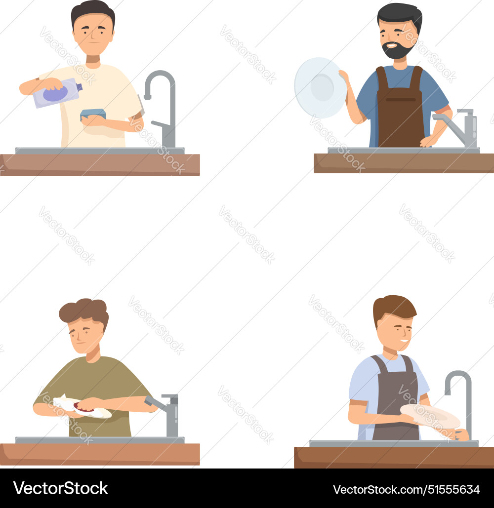 Men performing various kitchen tasks Royalty Free Vector