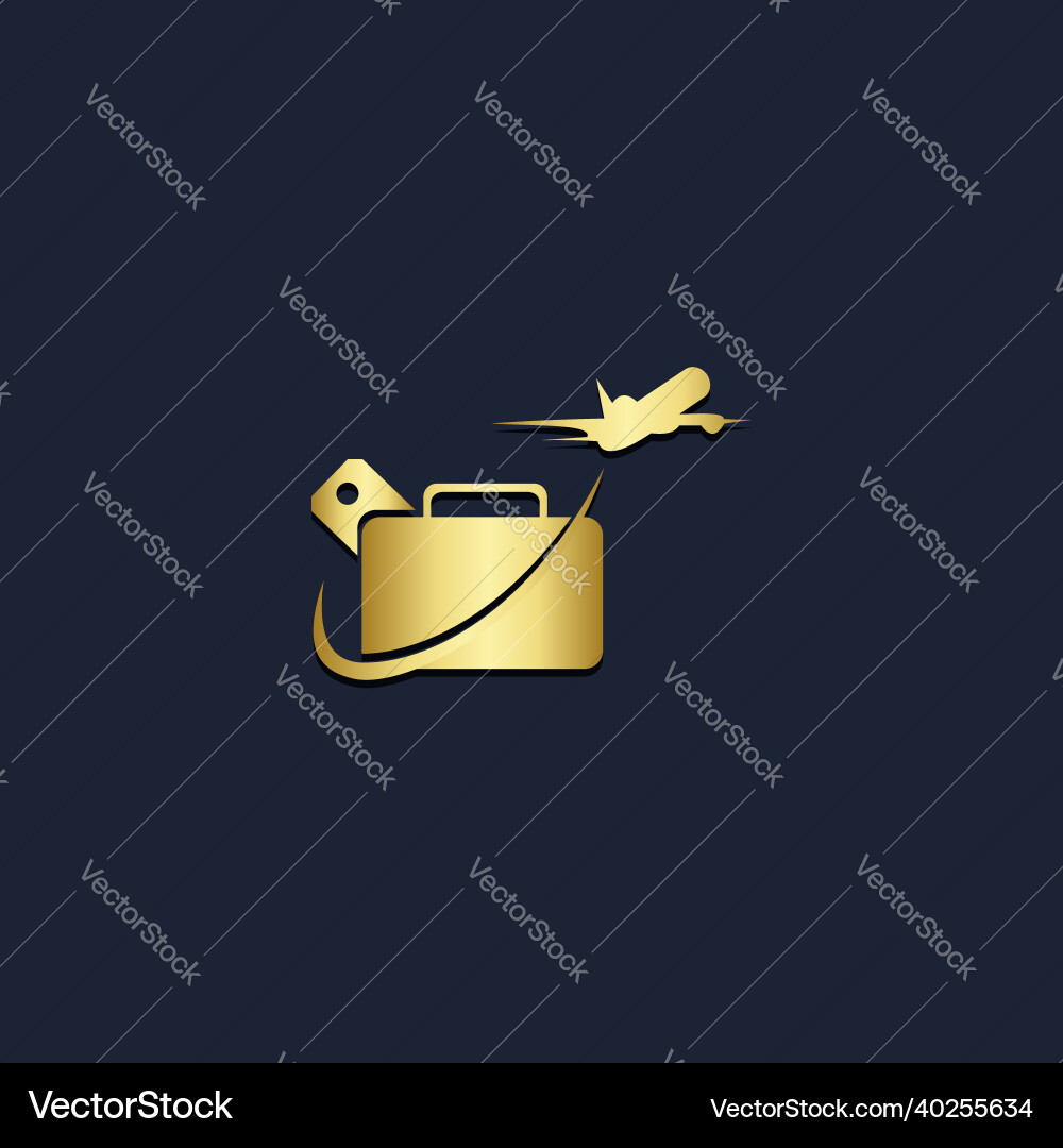 Suitcase travel airplane gold logo Royalty Free Vector Image