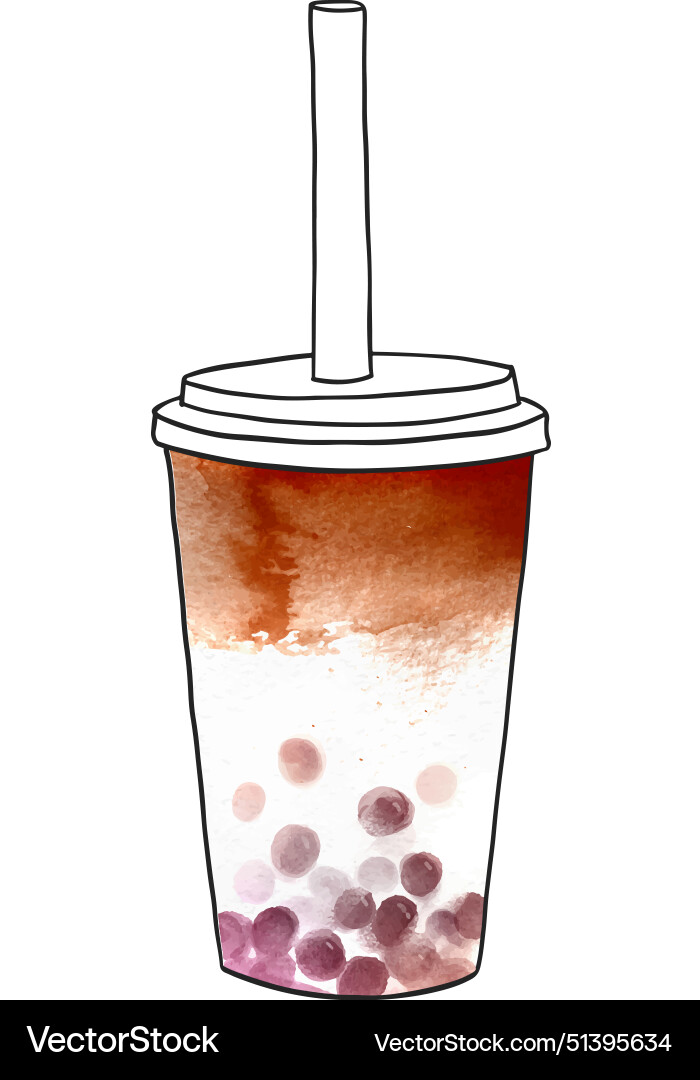 Watercolor of bubble tea Royalty Free Vector Image