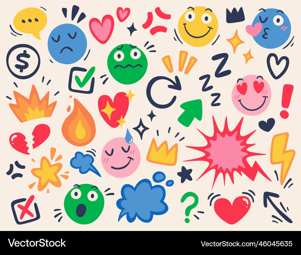 Hand drawn cartoon expression sign doodle flat Vector Image