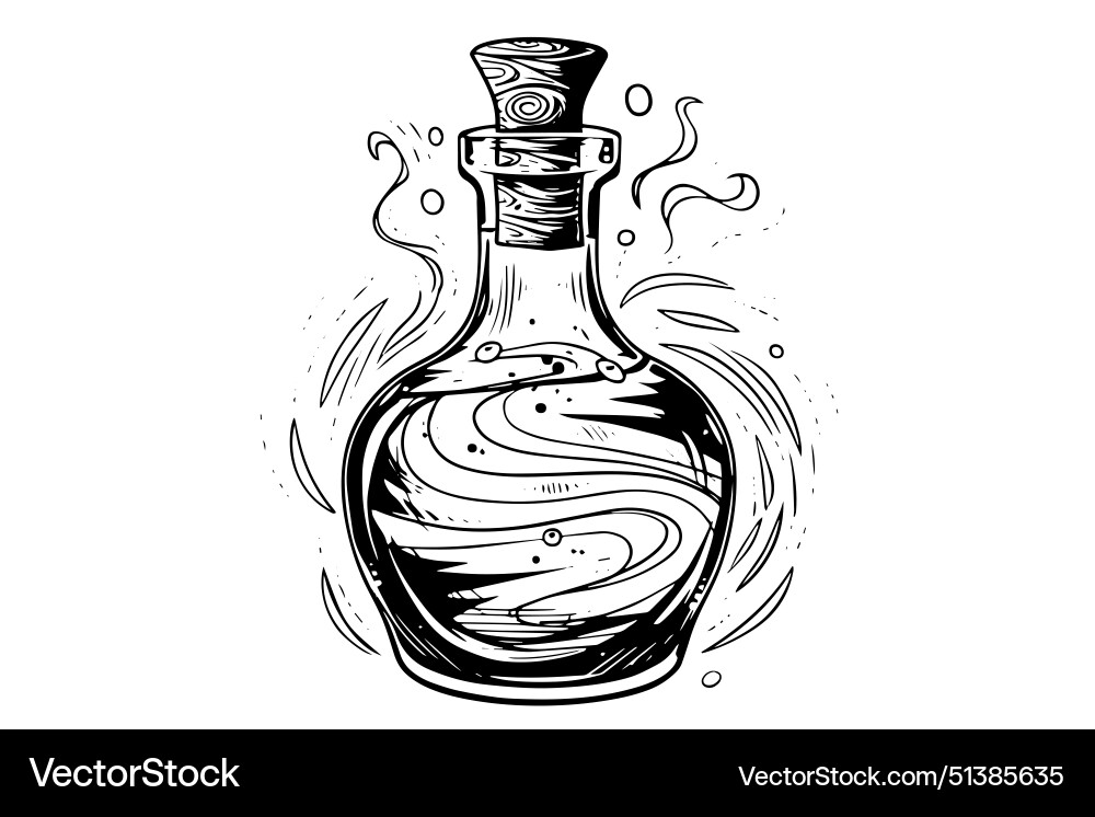 Magic bottle with potion hand drawn ink sketch Vector Image