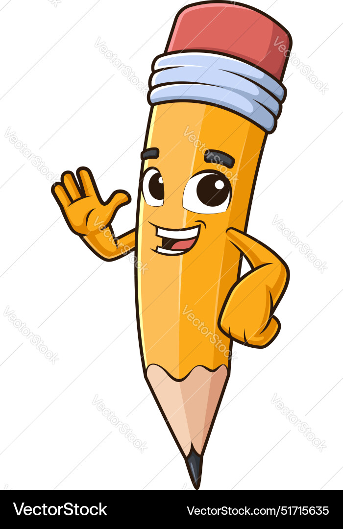 Pencil character waving cartoon Royalty Free Vector Image