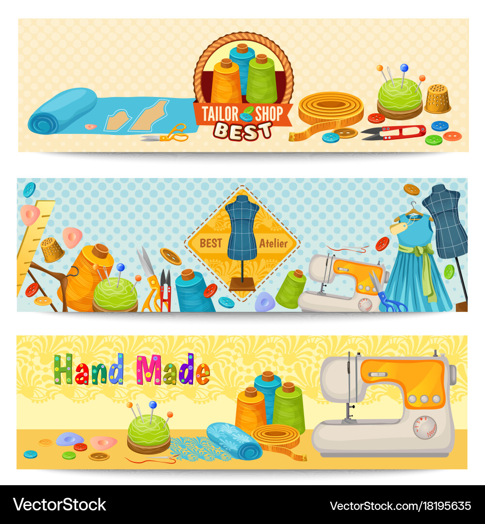Tailor elements horizontal banners Royalty Free Vector Image