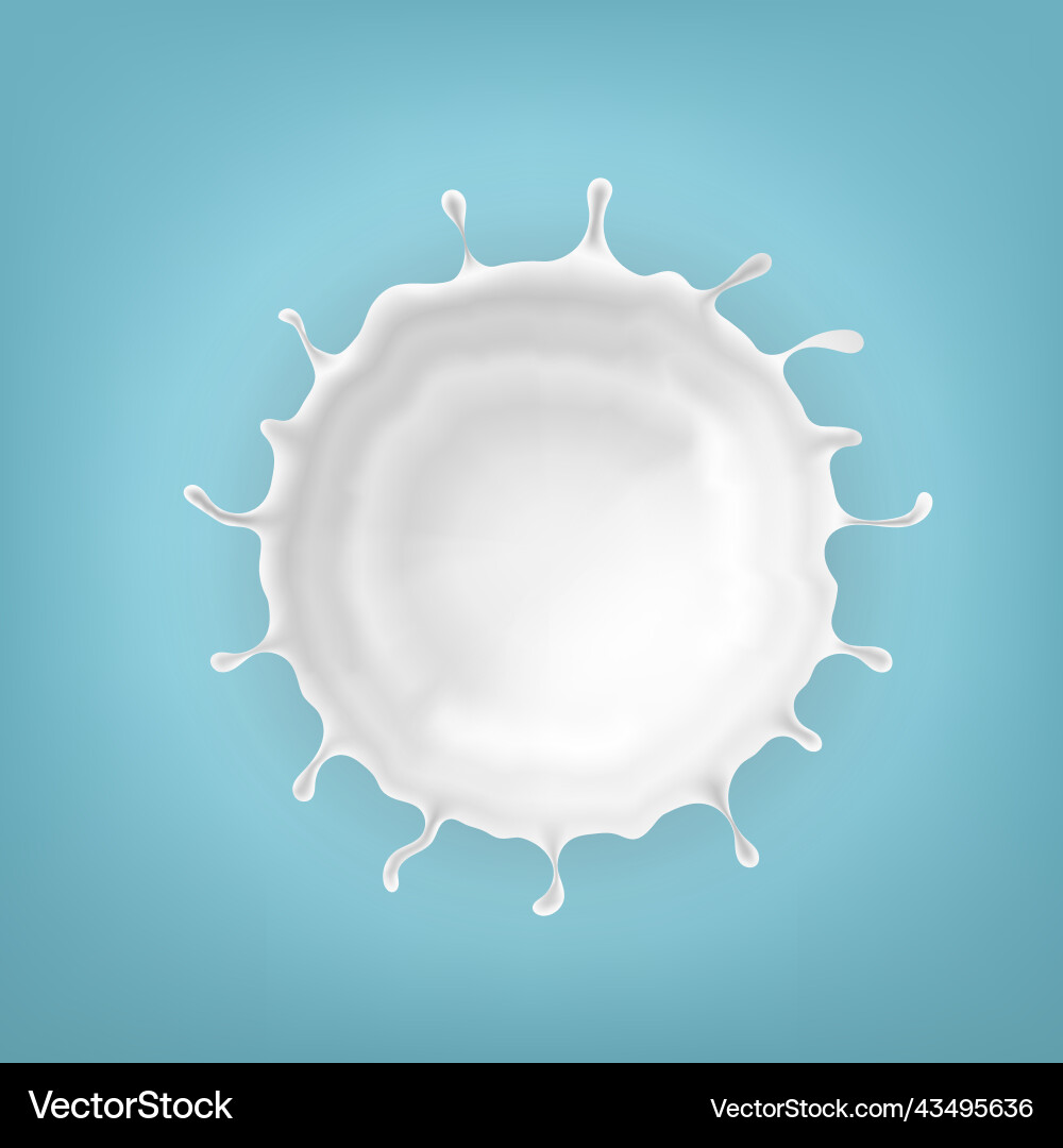 3d round milk splash isolated on blue background Vector Image