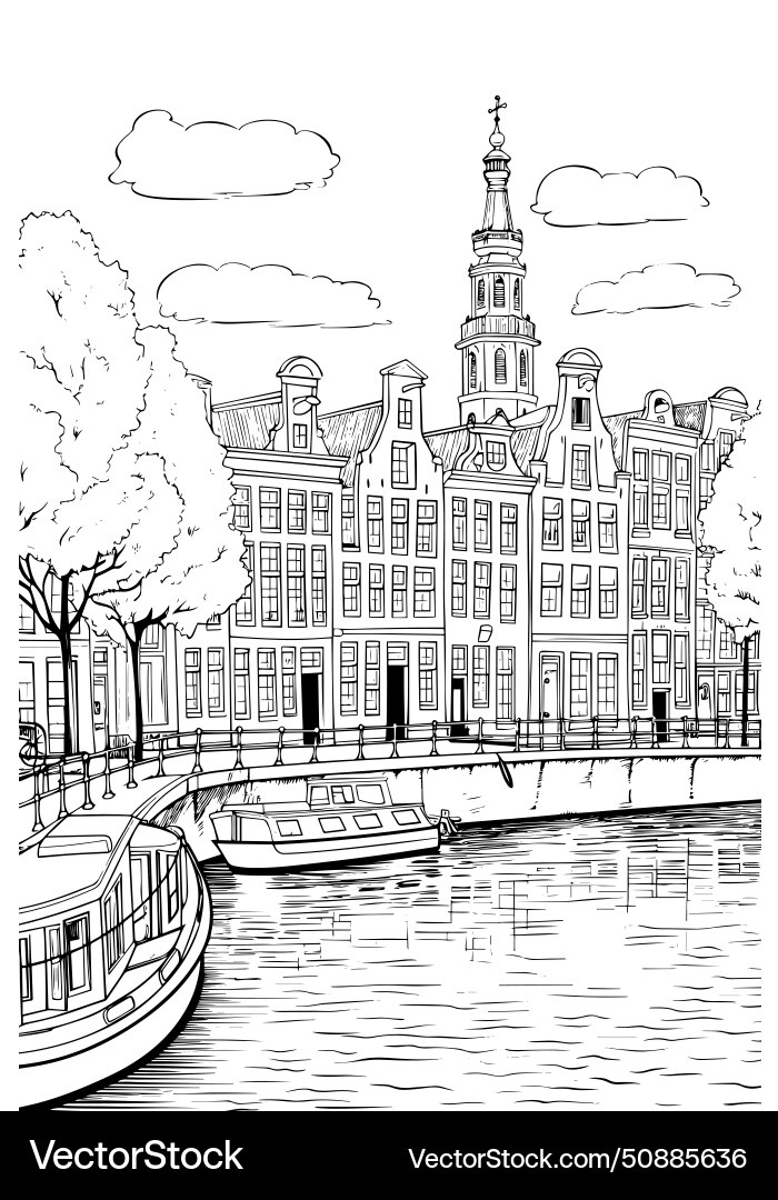 Amsterdam coloring page Royalty Free Vector Image
