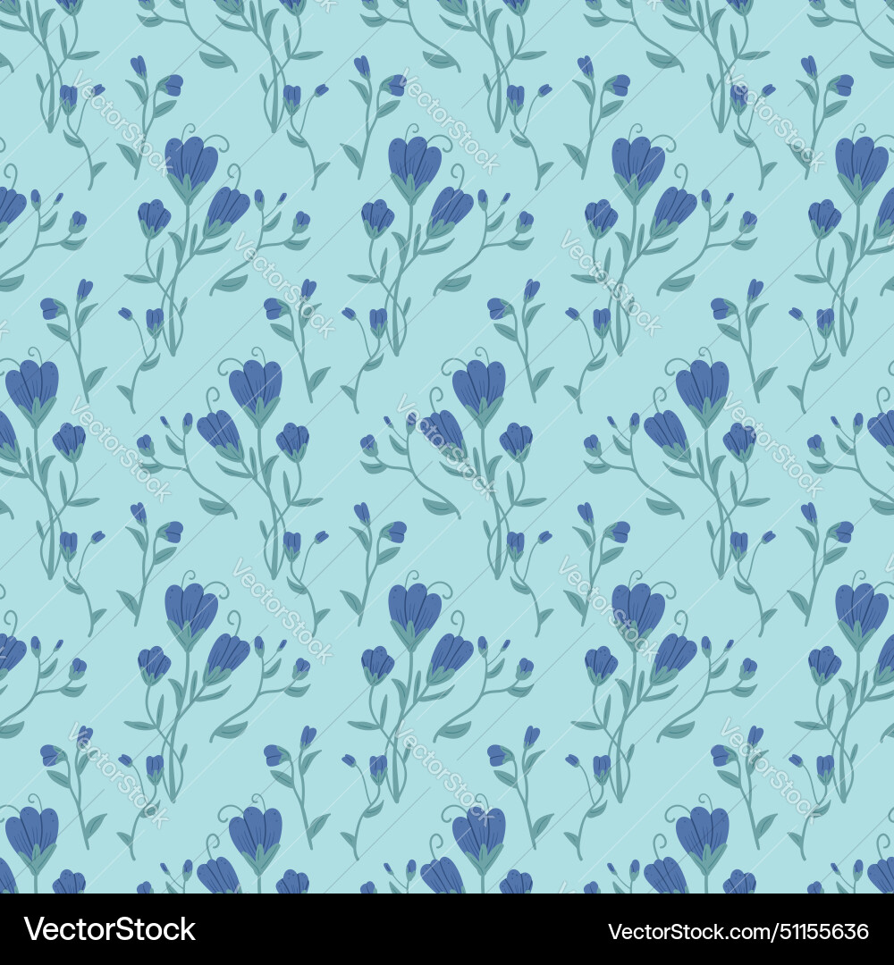 Blue wildflowers with leaves seamless pattern Vector Image