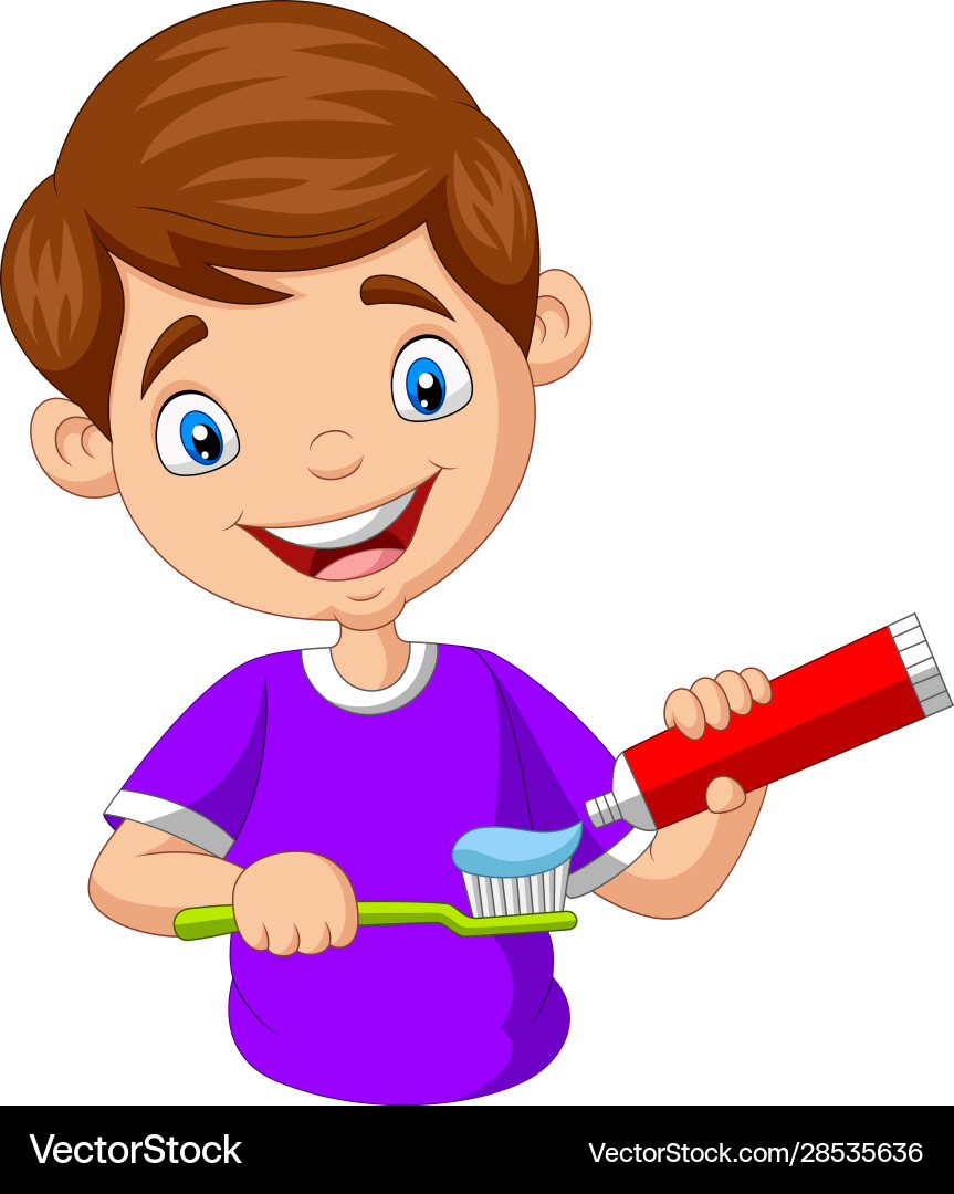 Cute little boy squeezing toothpaste Royalty Free Vector
