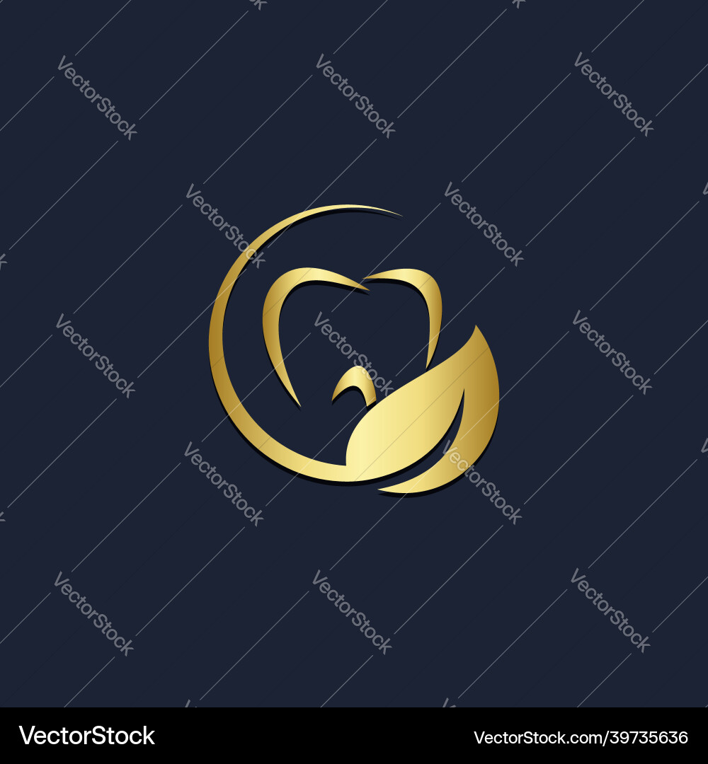 Dental tooth leaf organic gold logo Royalty Free Vector