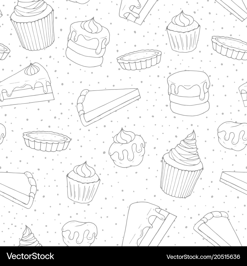 Hand drawn pastry seamless pattern with cakes Vector Image