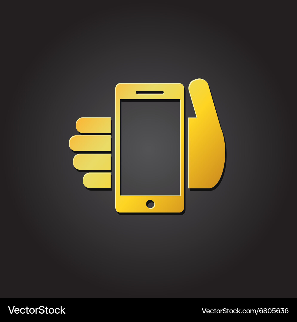 Mobile phone in hand - gold icon or logo Vector Image