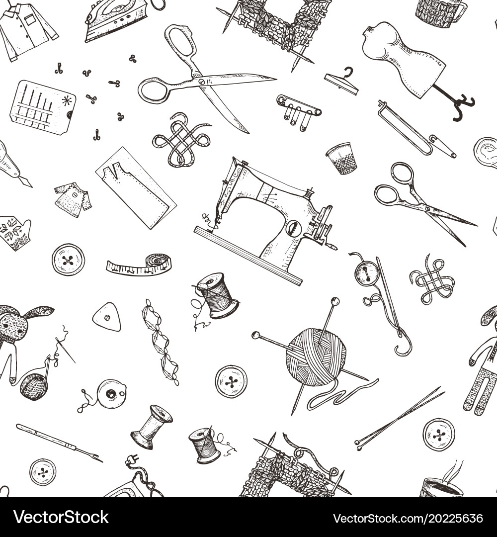 Seamless pattern of sewing tools and materials Vector Image