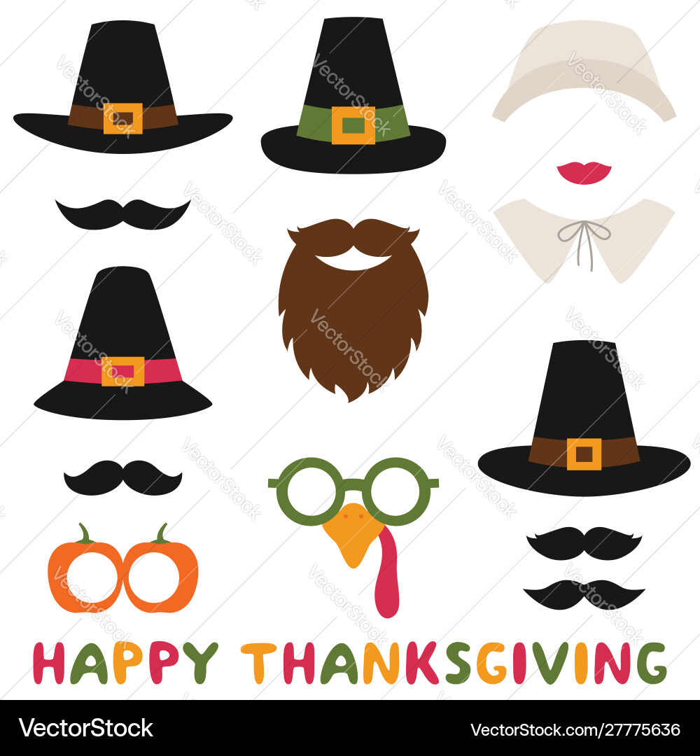 Thanksgiving photo booth props pilgrim Royalty Free Vector
