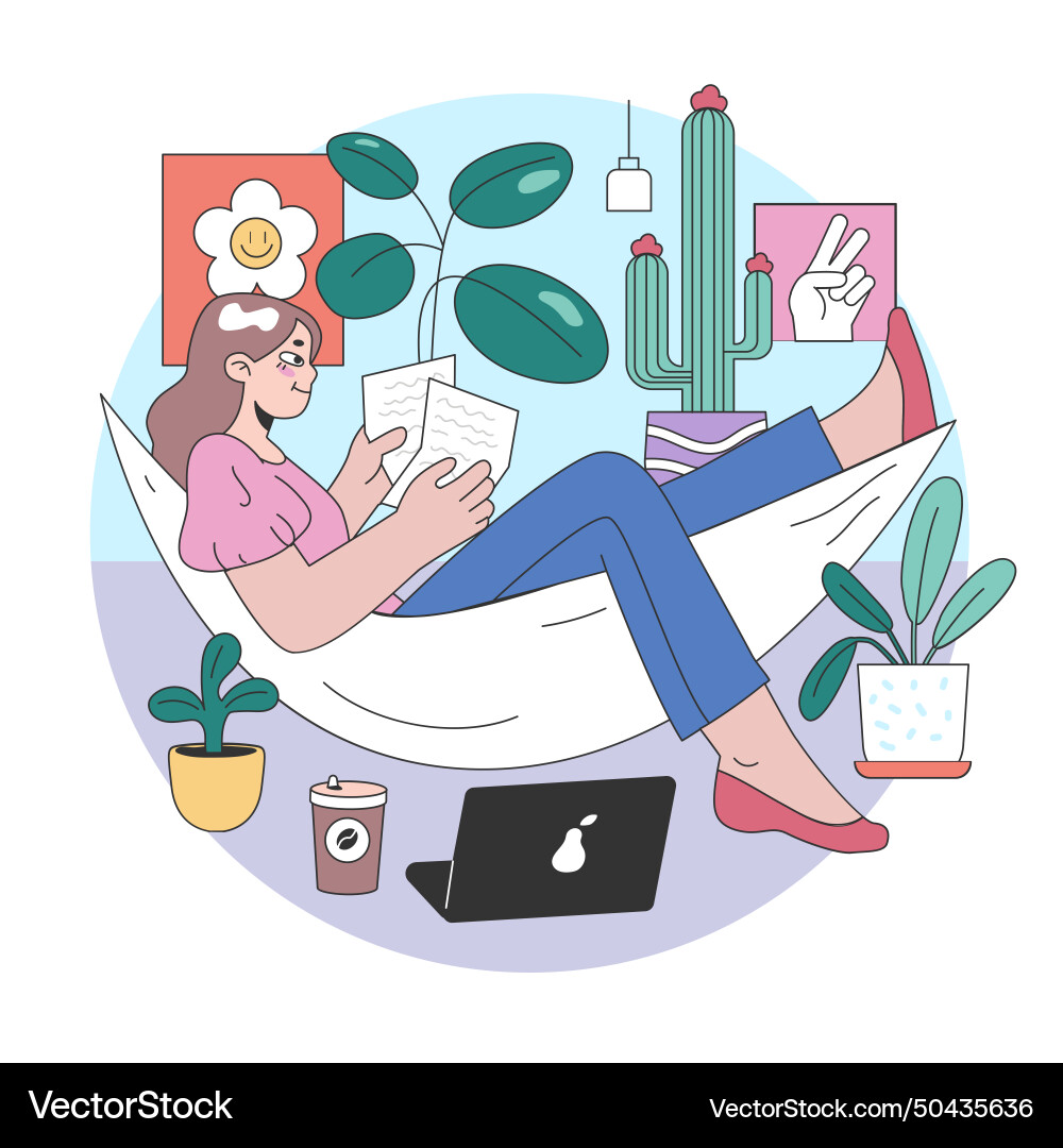 Tranquil office break concept flat Royalty Free Vector Image
