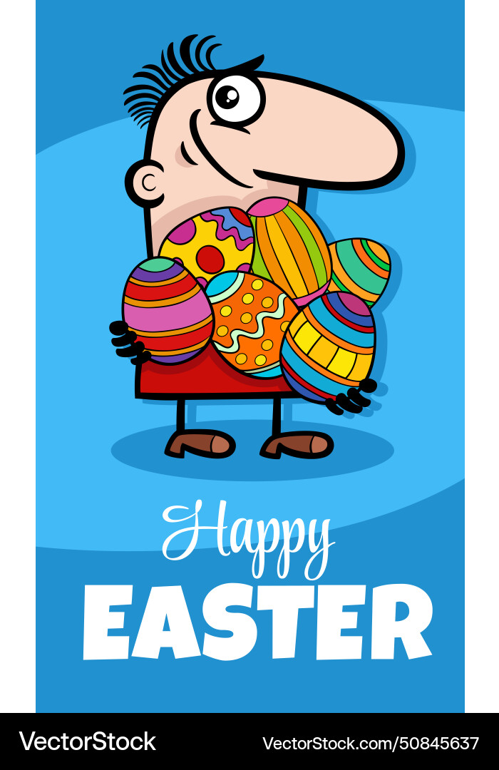 Cartoon man with painting easter egg greeting Vector Image