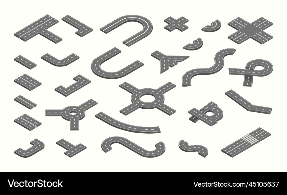 Highway city street isometric elements road Vector Image