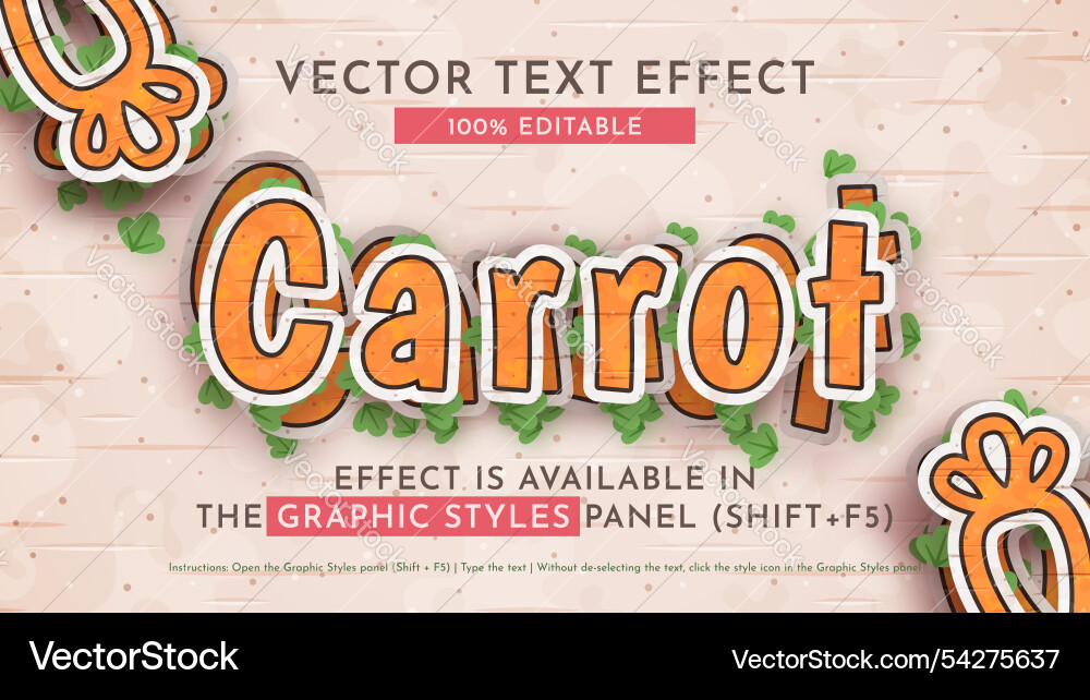Sticker carrot editable text effect graphic style Vector Image