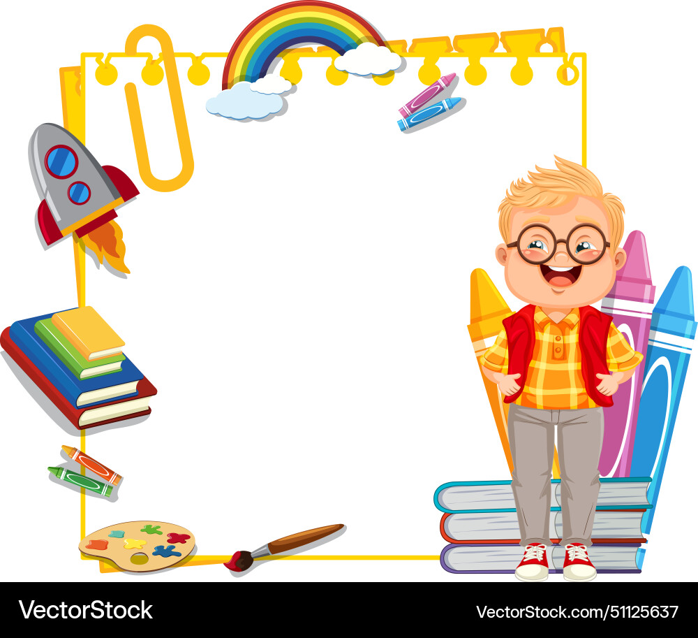 Young boy with educational and creative objects Vector Image