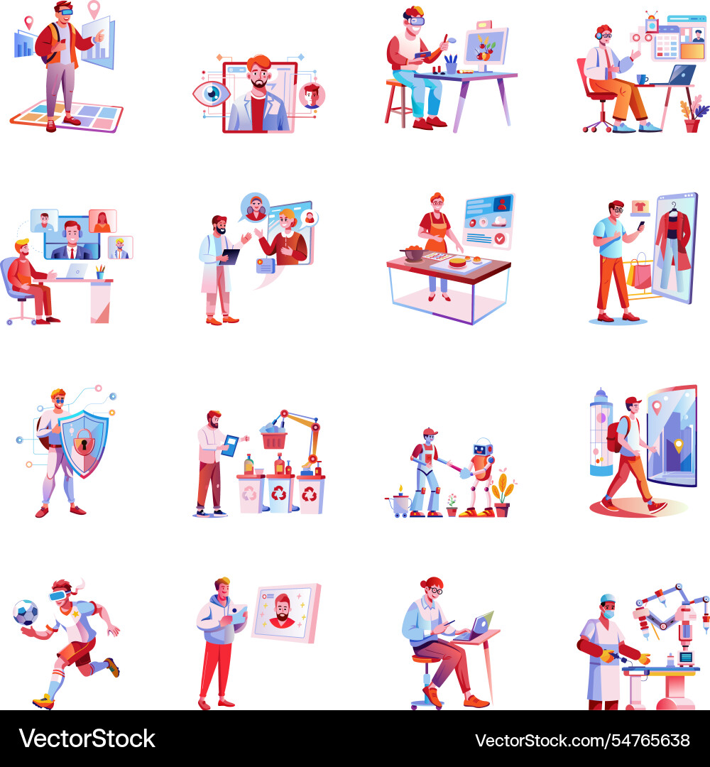 Bundle of flat style vr technology Royalty Free Vector Image