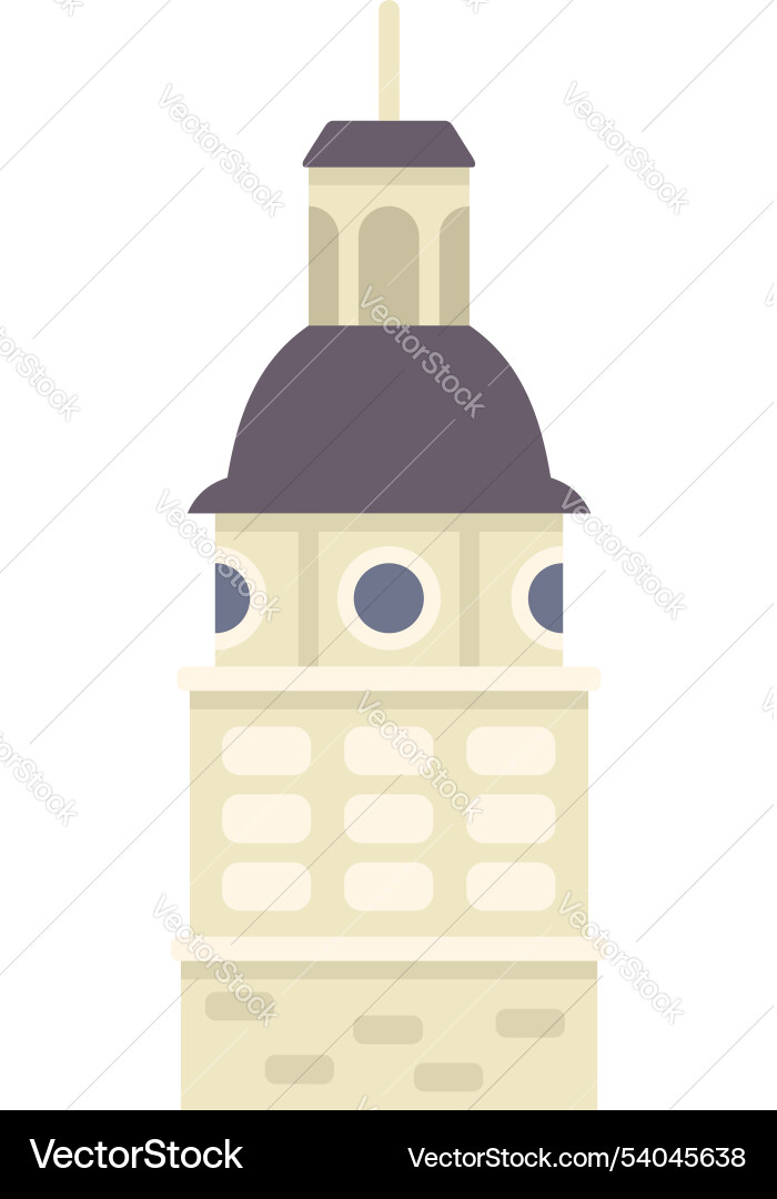 Cartoon tower with a dome roof windows Royalty Free Vector