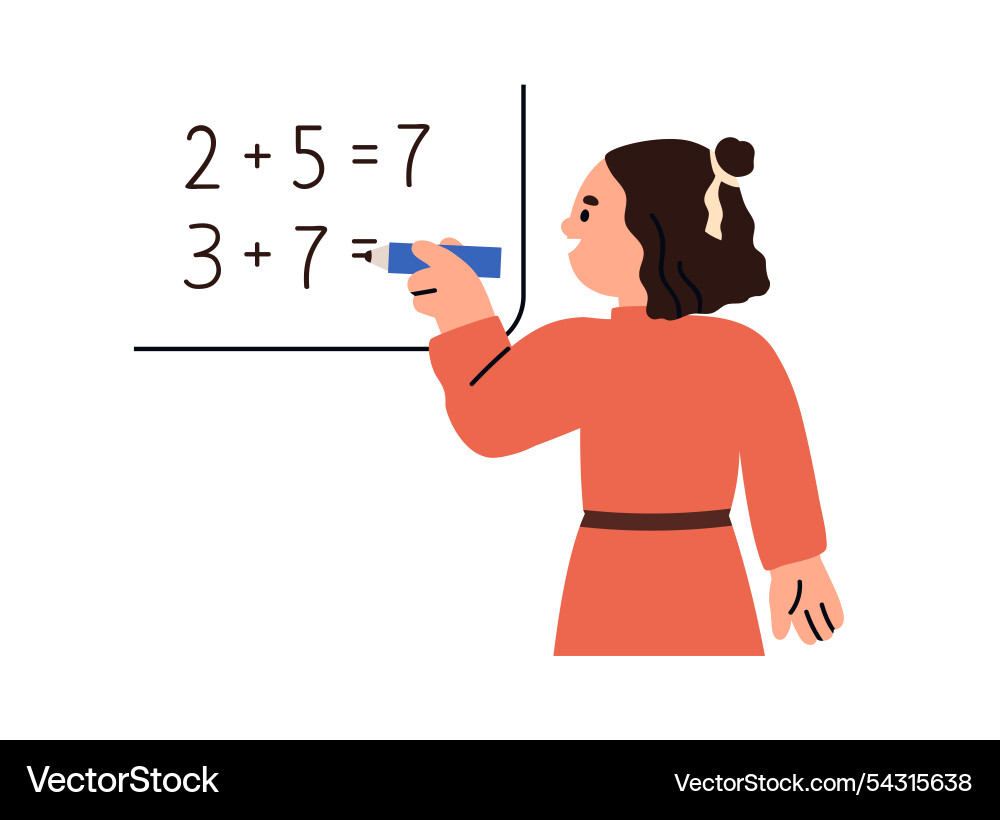 Girl student solving math equations arithmetics Vector Image