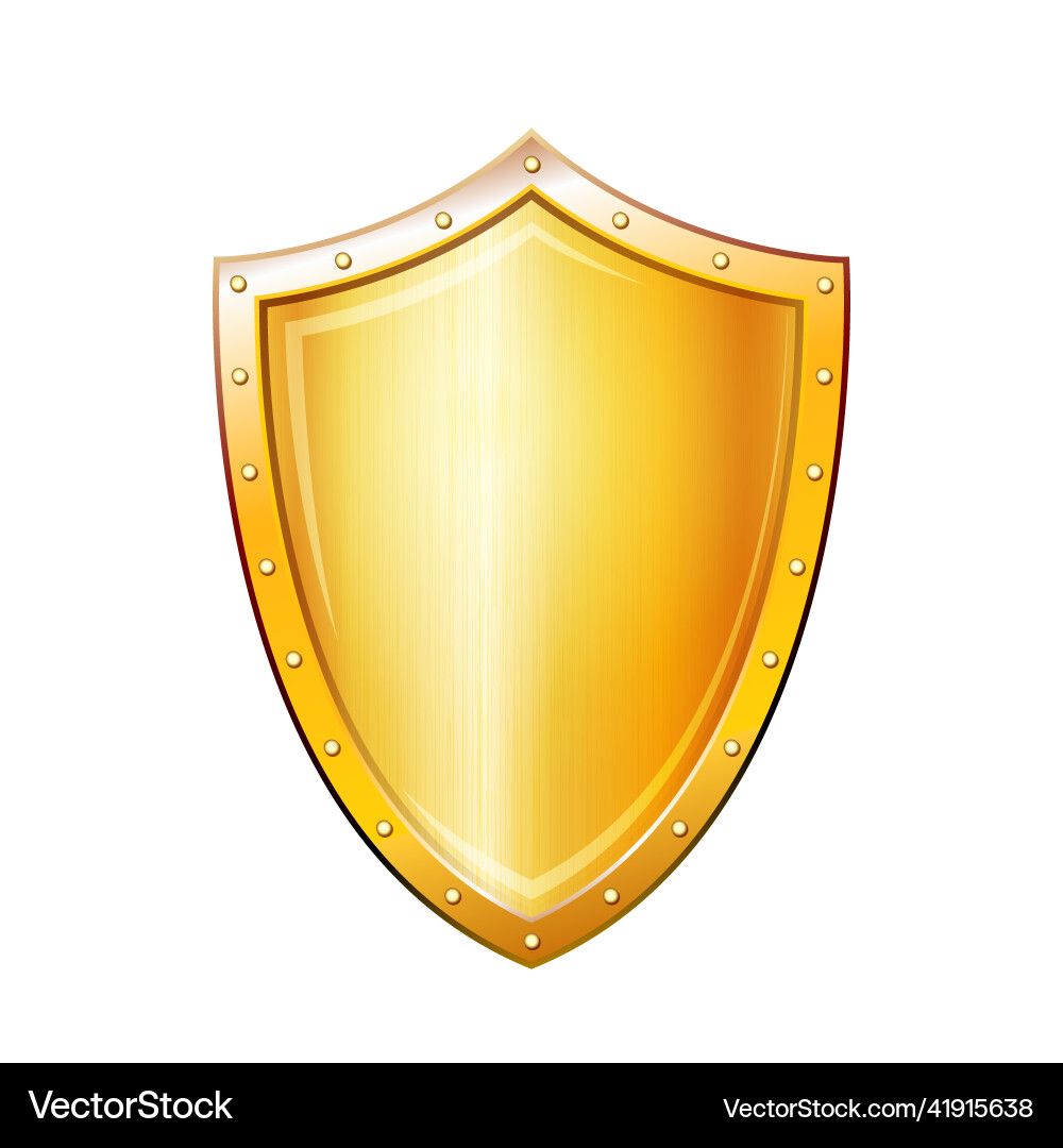 Gold shield shape icon golden emblem sign Vector Image