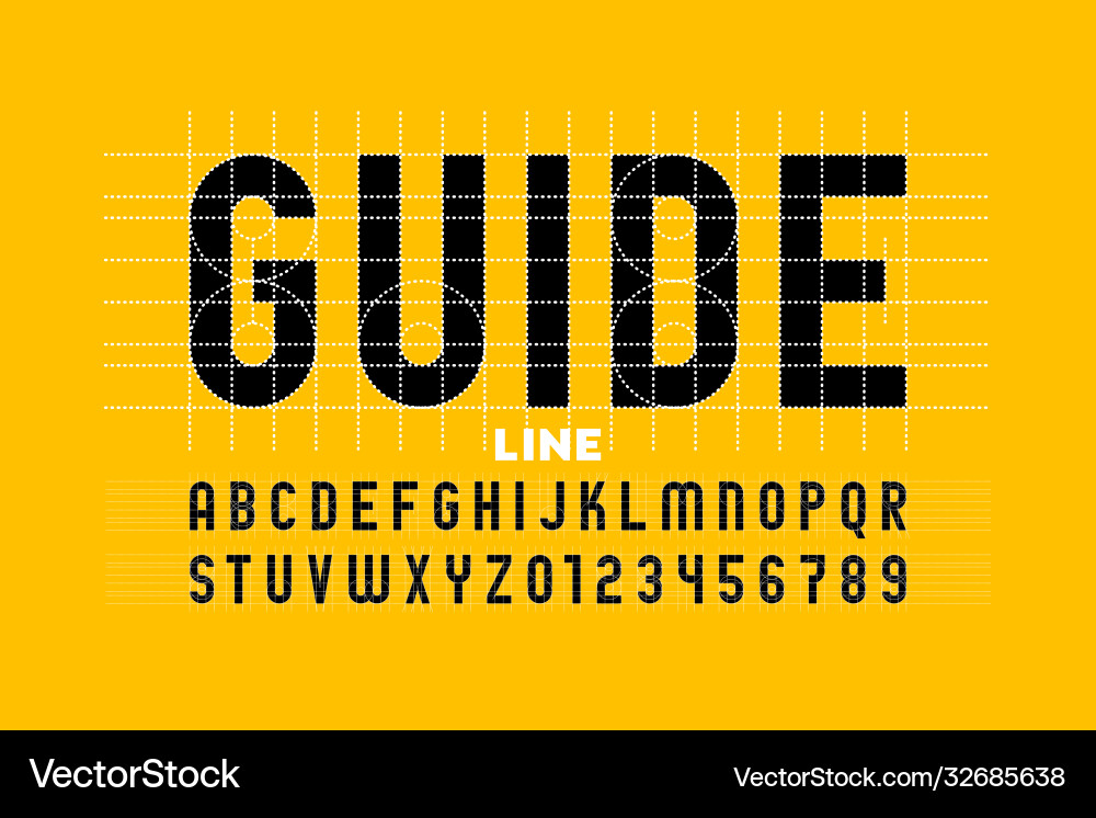 Guide line font alphabet letters and numbers Vector Image