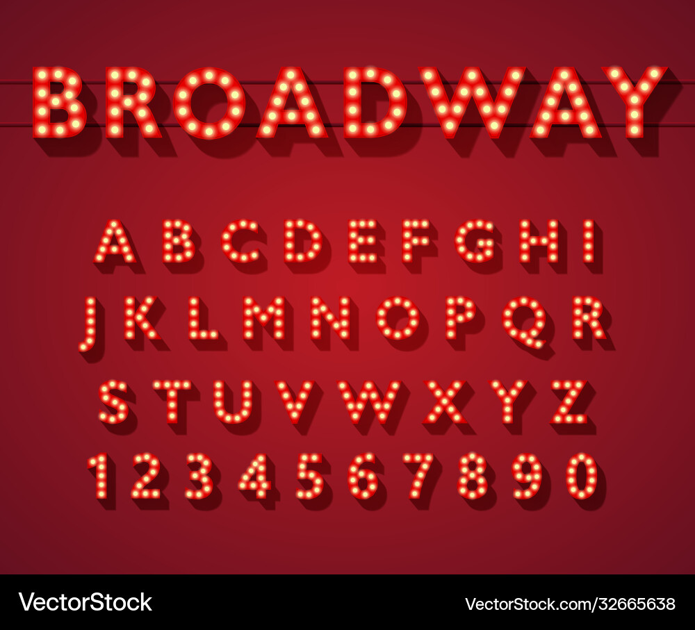 Light bulb alphabet in broadway theatre style Vector Image