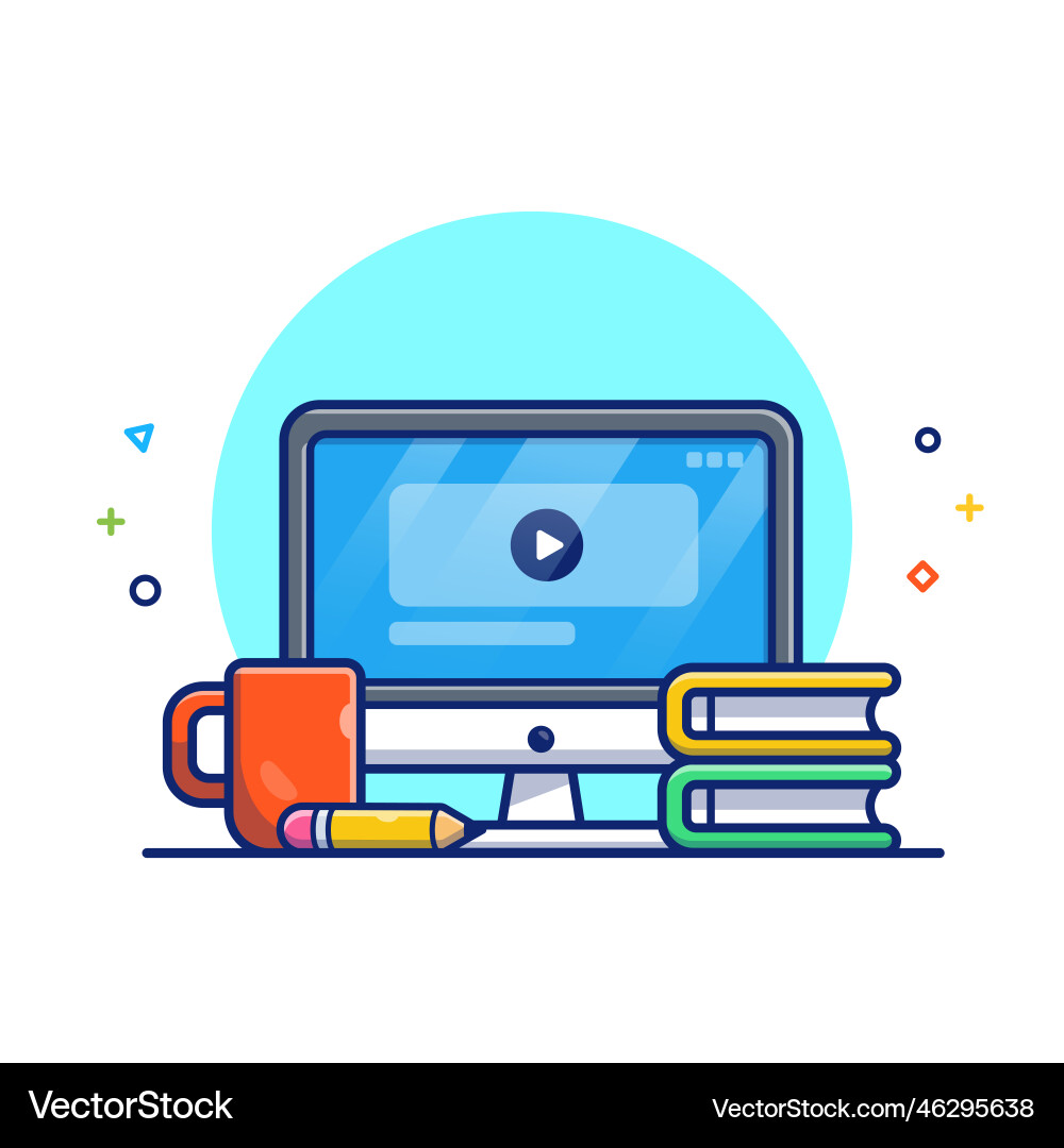 Monitor mug book and pencil cartoon Royalty Free Vector