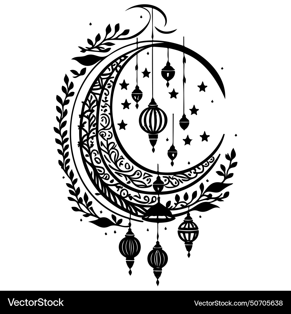 Ramadan crescent lantern moon sketch hand draw Vector Image