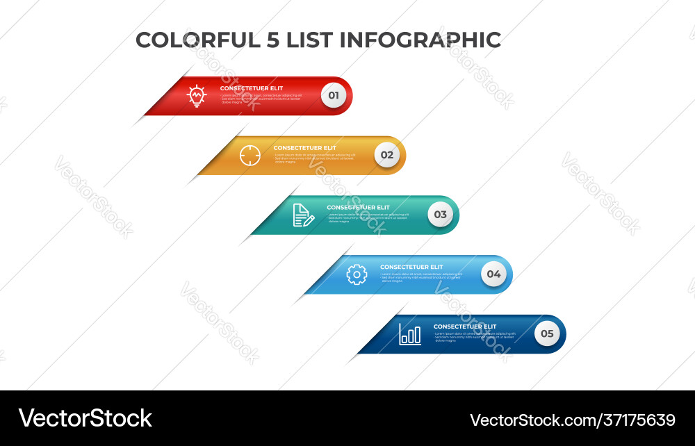 5 points list diagram layout colorful Royalty Free Vector