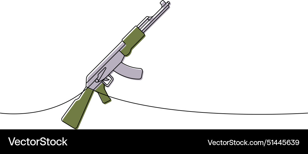Assault rifle ak 47 one line colored continuous Vector Image