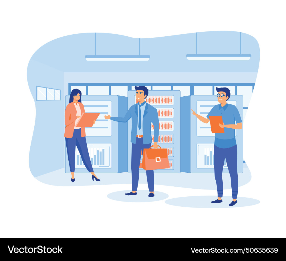 Businessman in data center room network Royalty Free Vector