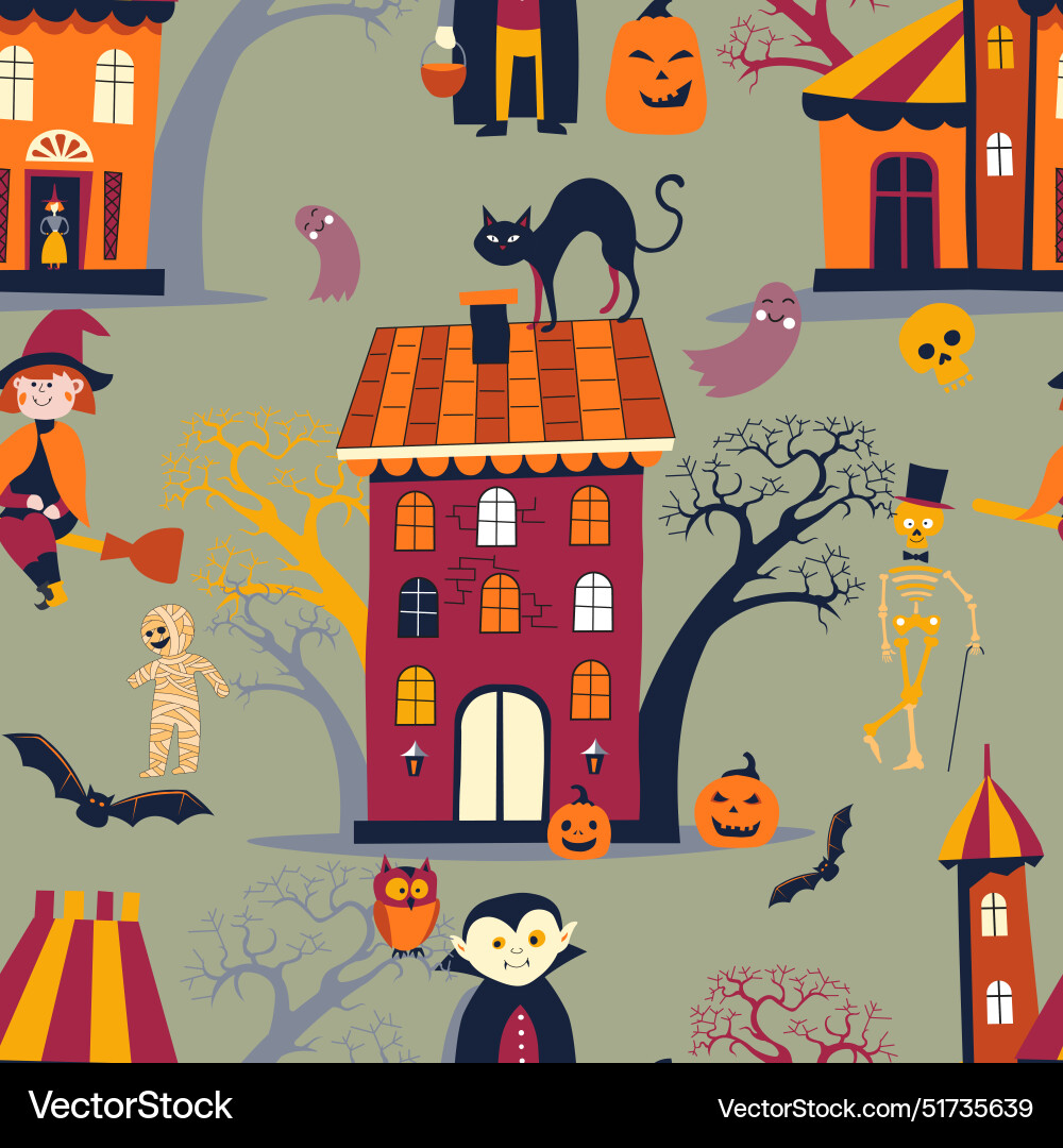 Colorful halloween haunted house scene Royalty Free Vector