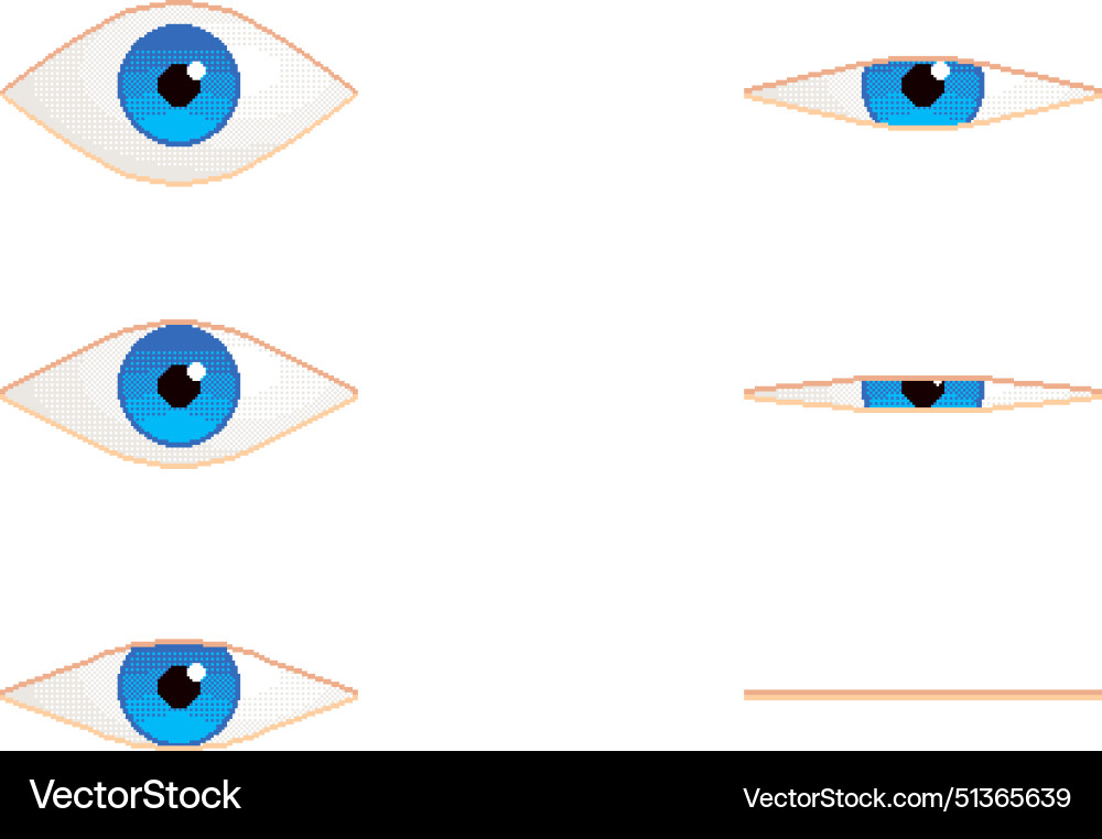 Pixel art eye blinking set open and closed eyes Vector Image