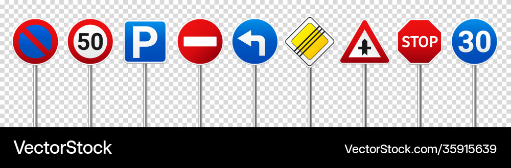 Road highway regulatory signs set traffic control Vector Image