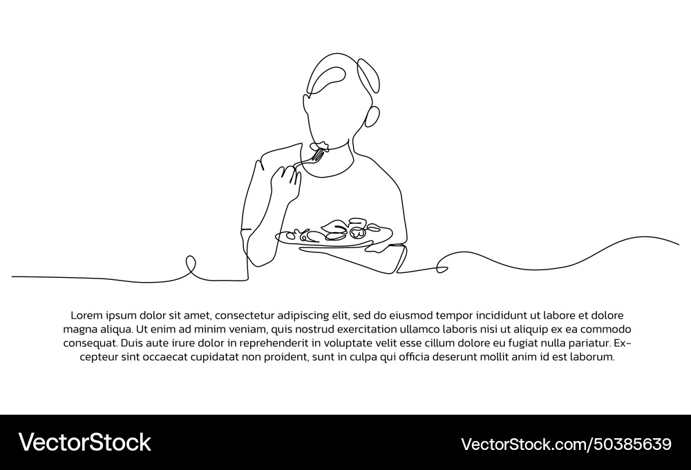 Young man eating vegetables one continuous line Vector Image