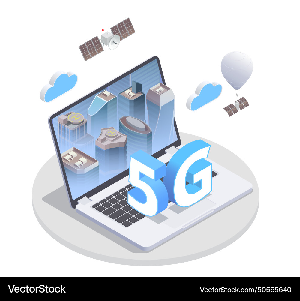 5g computer isometric composition Royalty Free Vector Image