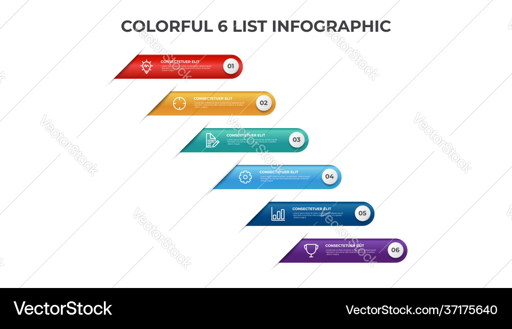 6 points list diagram layout colorful Royalty Free Vector