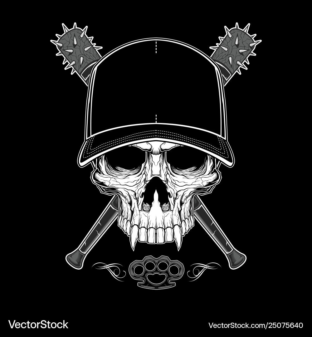 Bandit Skull with Crossed Bats Royalty Free Vector Image