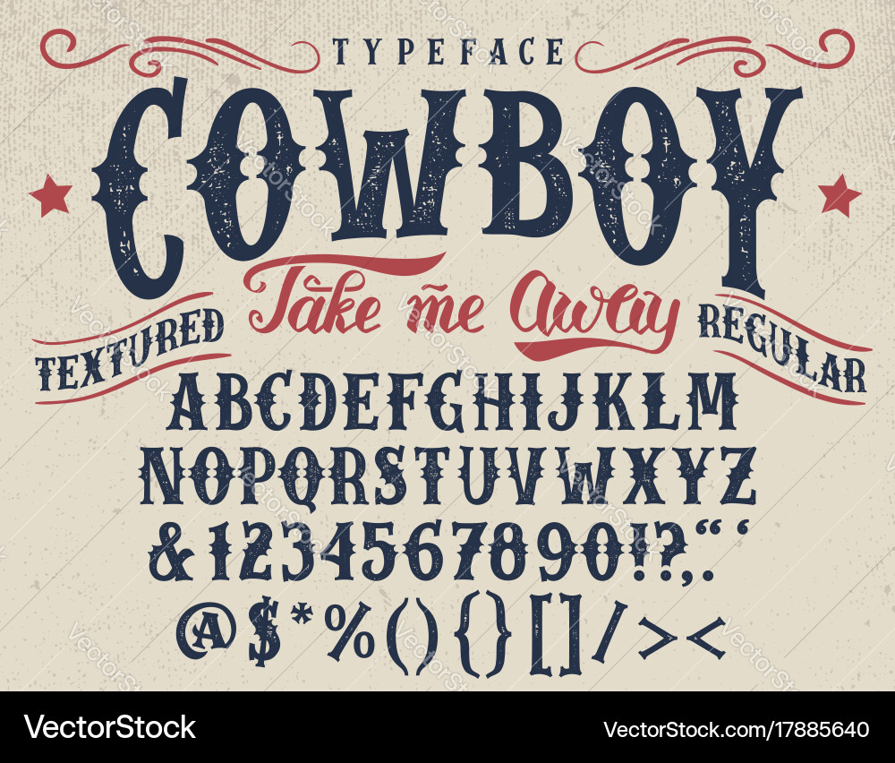 Cowboy handcrafted retro textured typeface Vector Image