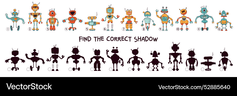 Find the correct shadow funny cartoon characters Vector Image