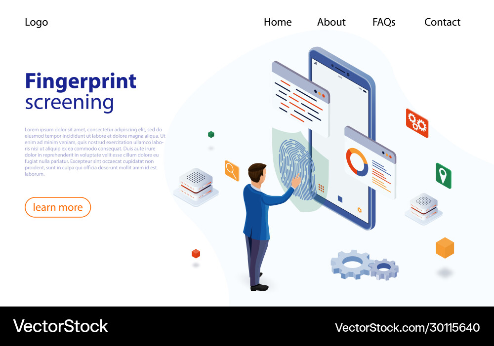 Man puts finger on fingerprint recognition system Vector Image