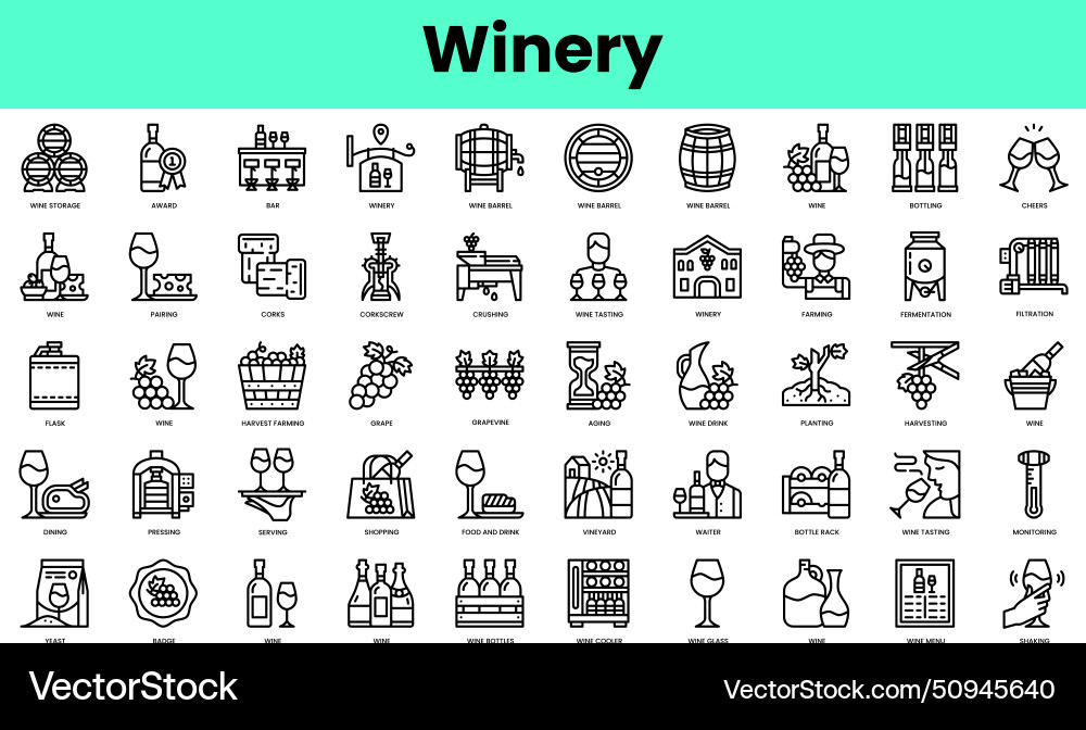 Set of winery icons linear style icon bundle Vector Image