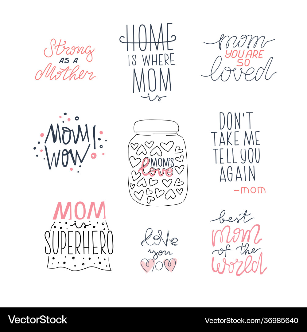 Set with simple quotes about mom mother Royalty Free Vector