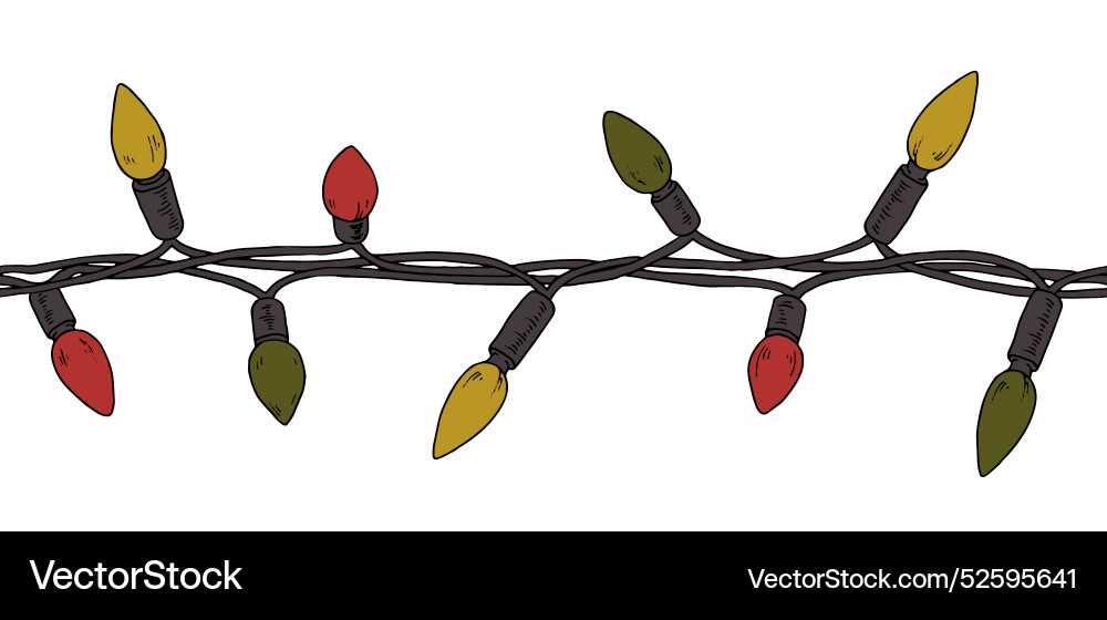 Christmas lights seamless border outline Vector Image