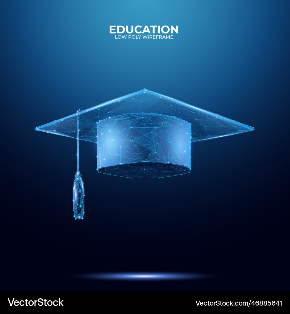 Graduation cap in blue polygons Royalty Free Vector Image
