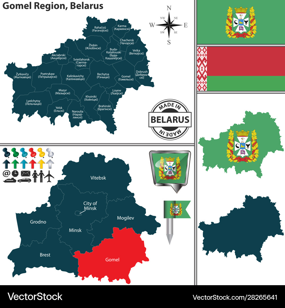 Map gomel region belarus Royalty Free Vector Image