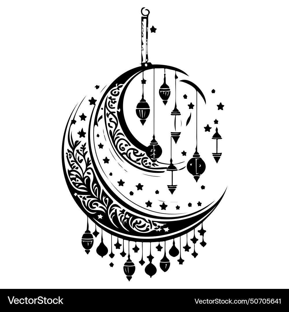 Ramadan crescent lantern moon sketch hand draw Vector Image