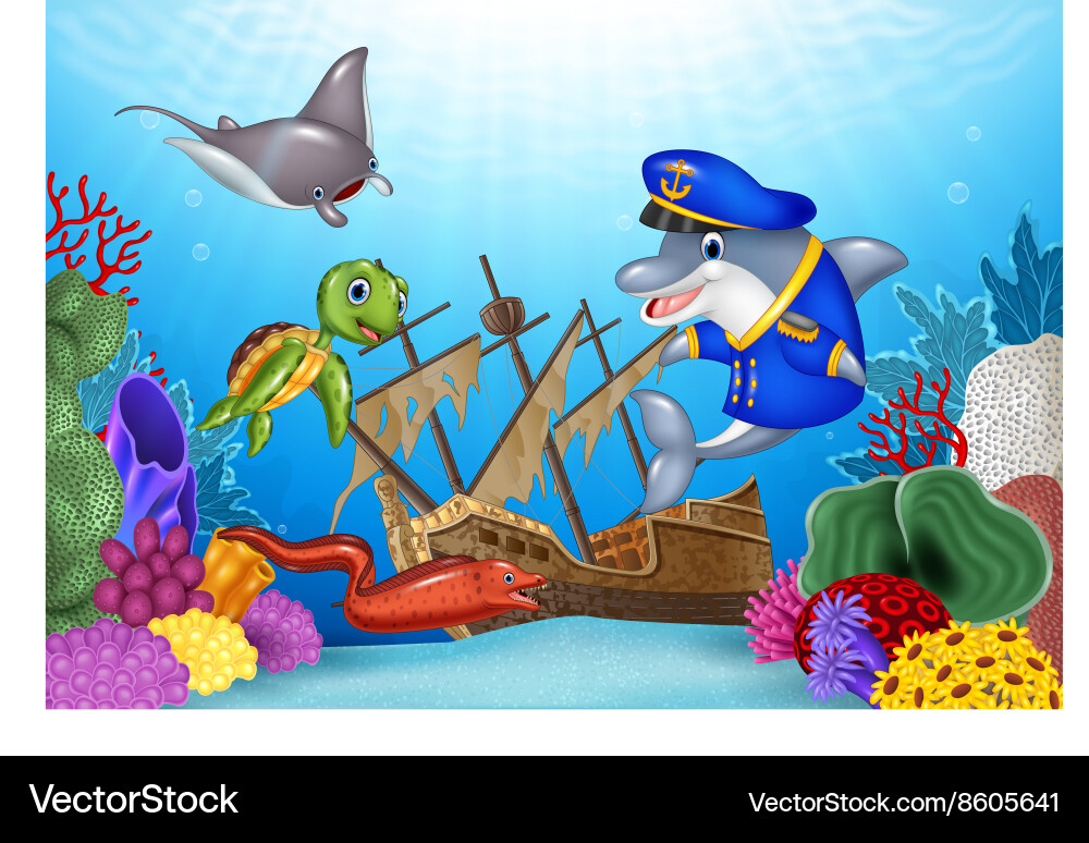 Underwater Shipwreck Scene Royalty Free Vector Image